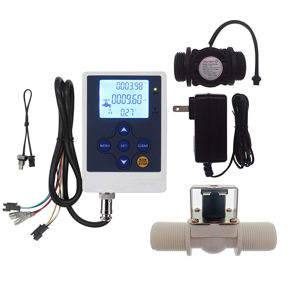 DIGITEN Water Flow Control LCD Display+G1"Flow Sensor Meter+G1"Solenoi