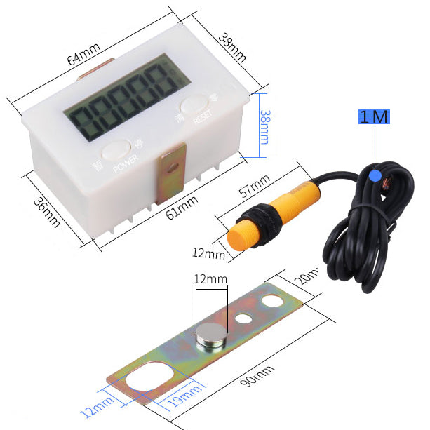 DIGITEN LCD Digital 0-99999 Counter 5 Digit Plus UP Gauge + Proximity