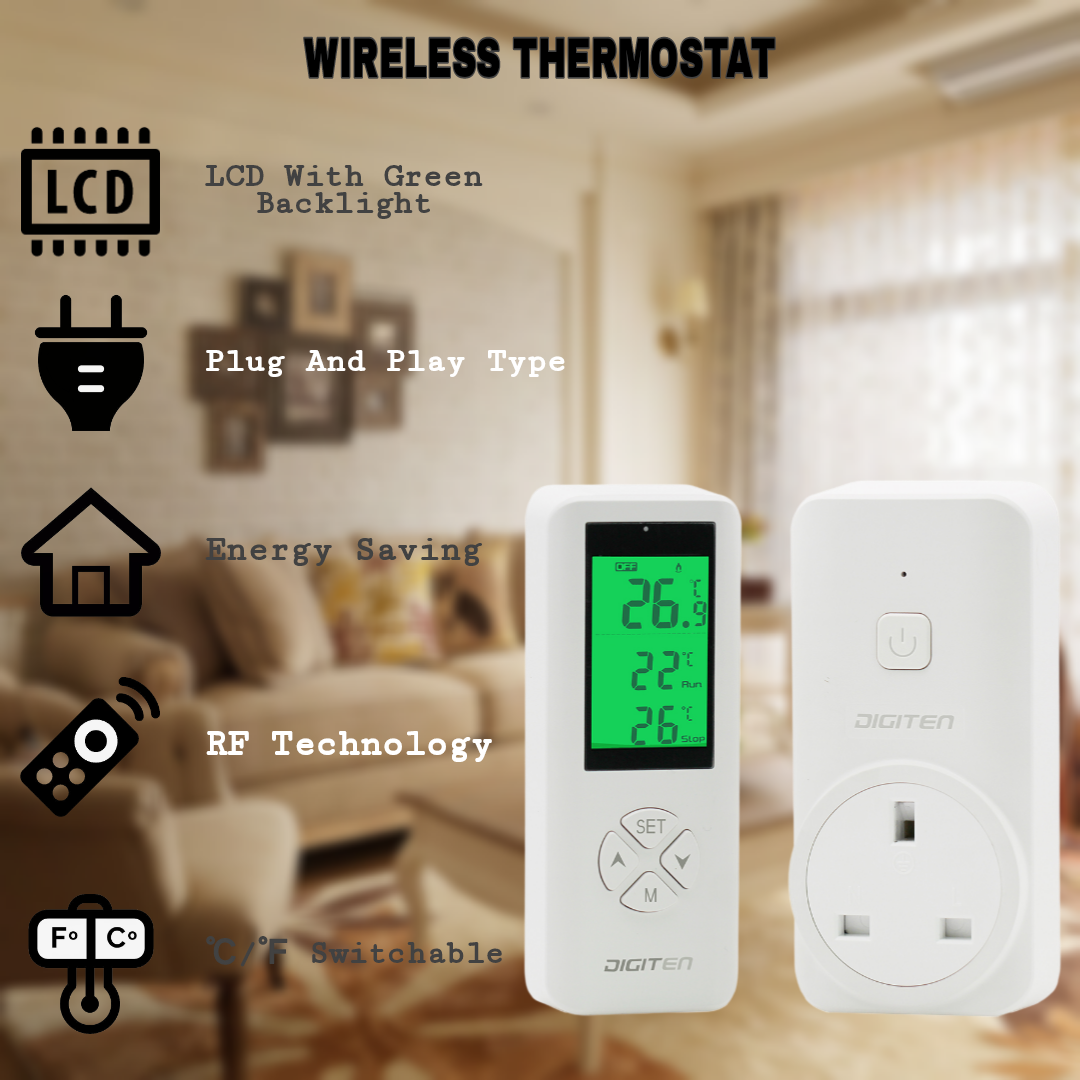 DIGITEN WTC100 Wireless Programmable Thermostat Plug-in Temperature Co